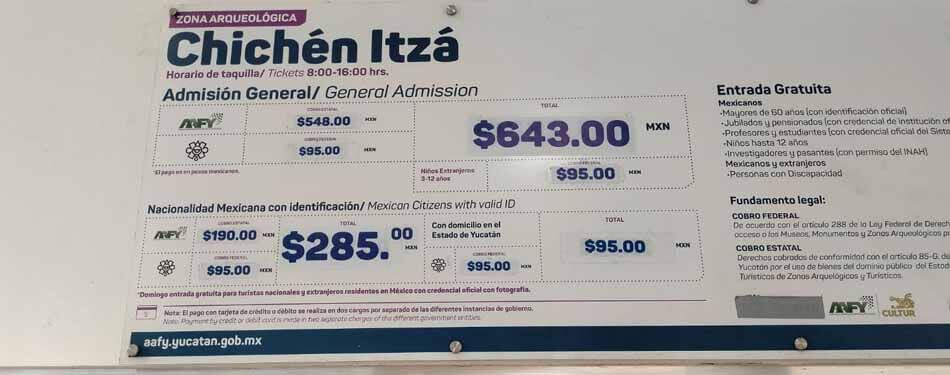 How much entrance fee to Chichen Itza cost? $643 PESOS MXN UPDATED 2014